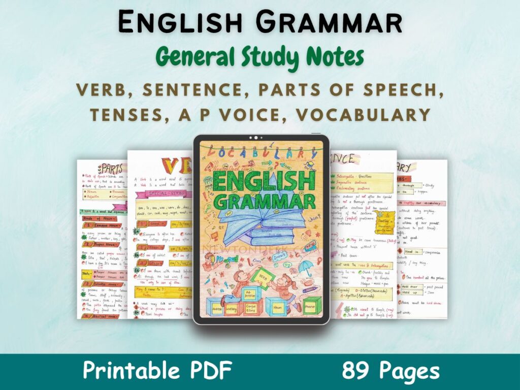 Learn English Grammar Aesthetic Notes PDF | for Middle and High School ...