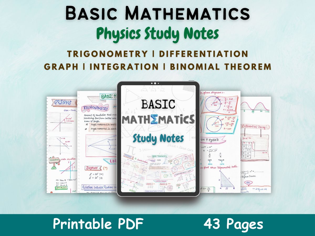 Basic Mathematics (Math) Aesthetic Notes PDF | for High School Grade 11 ...