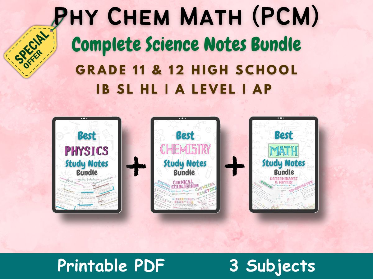 Physics Chemistry Math (PCM) Aesthetic Notes PDF Bundle | for High ...